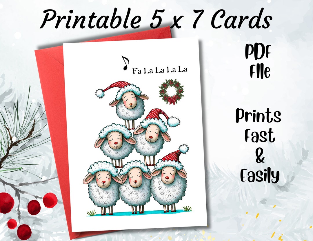 Merry Christmas Sheep PDF File to Print Yourself Sheep Xmas Card Fa La ...