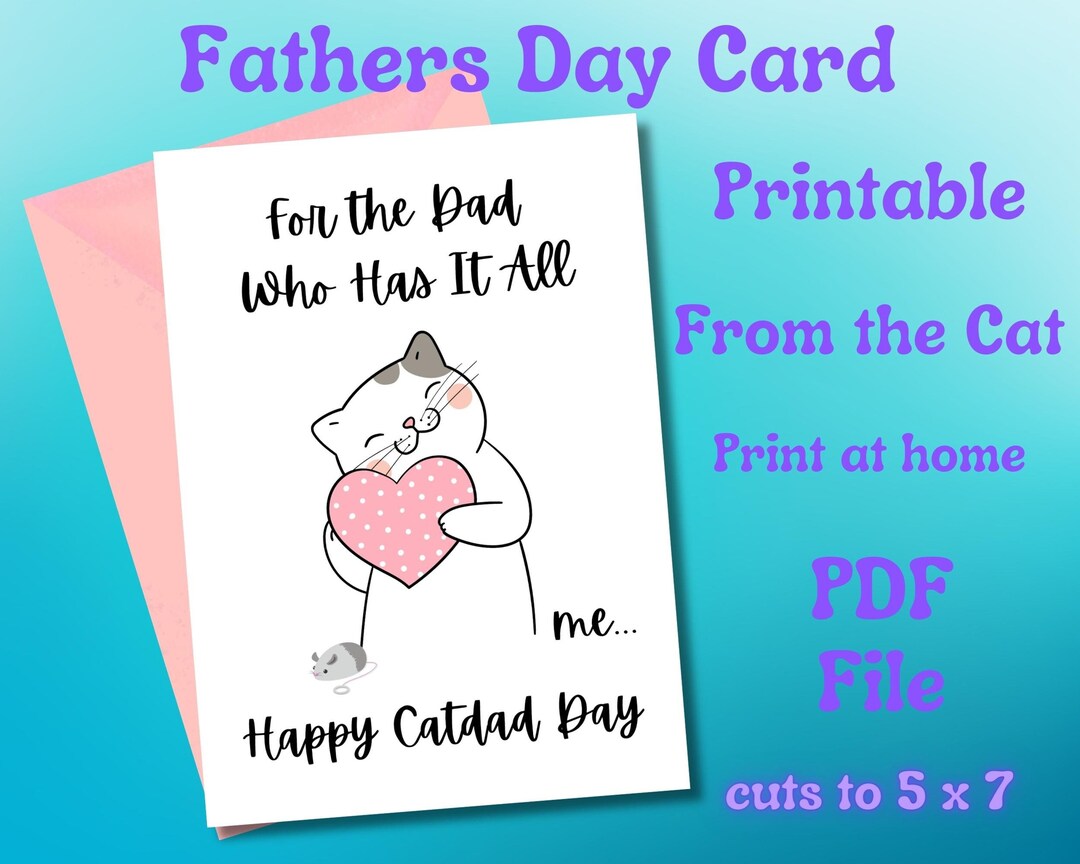 From the Cat Fathers Day Card for Dad From the Cat Gift Card Print at ...