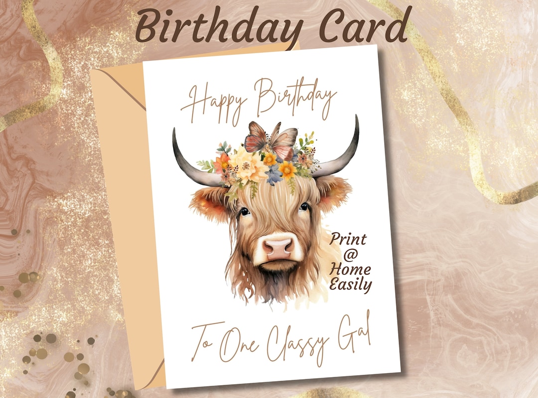 Cute Highland Cow Birthday Card for Her Print Yourself Cheap Cow Bday ...