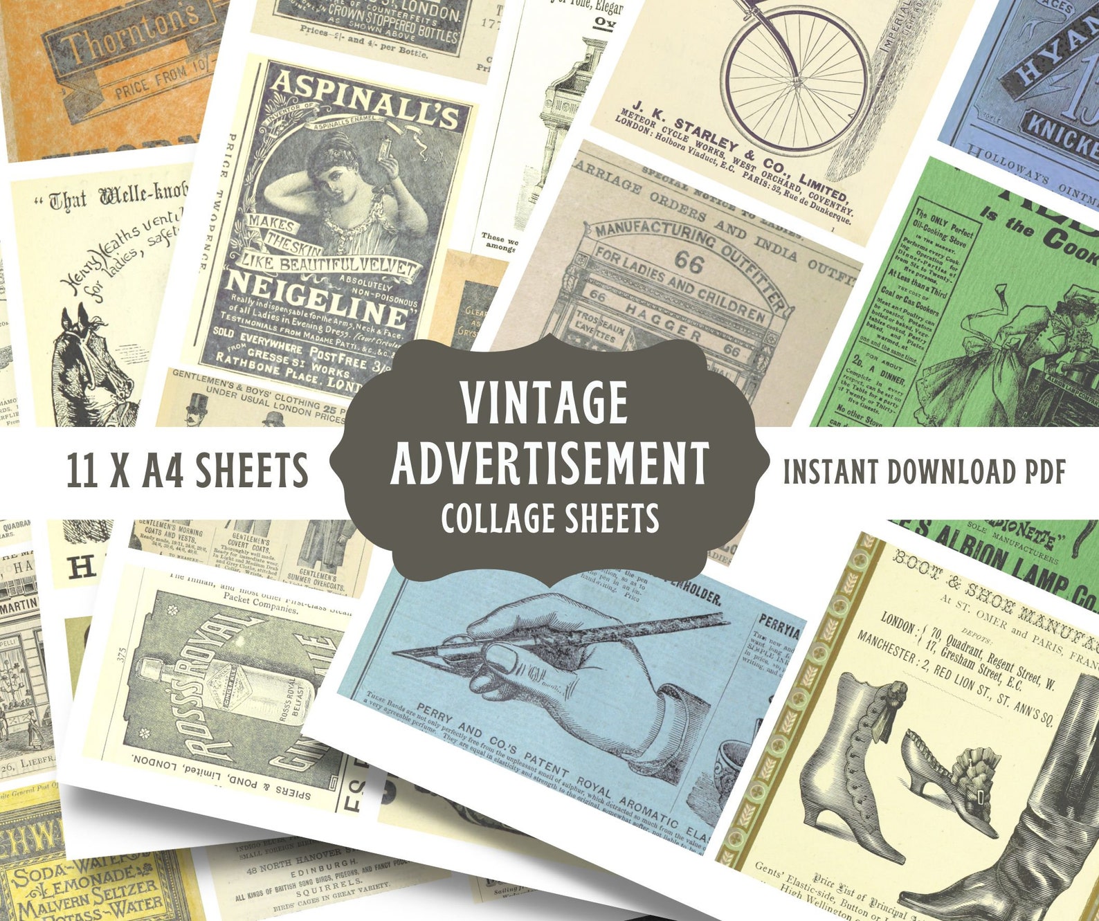 Vintage British Advertisements Collage Sheets, Junk Journal Sheets ...