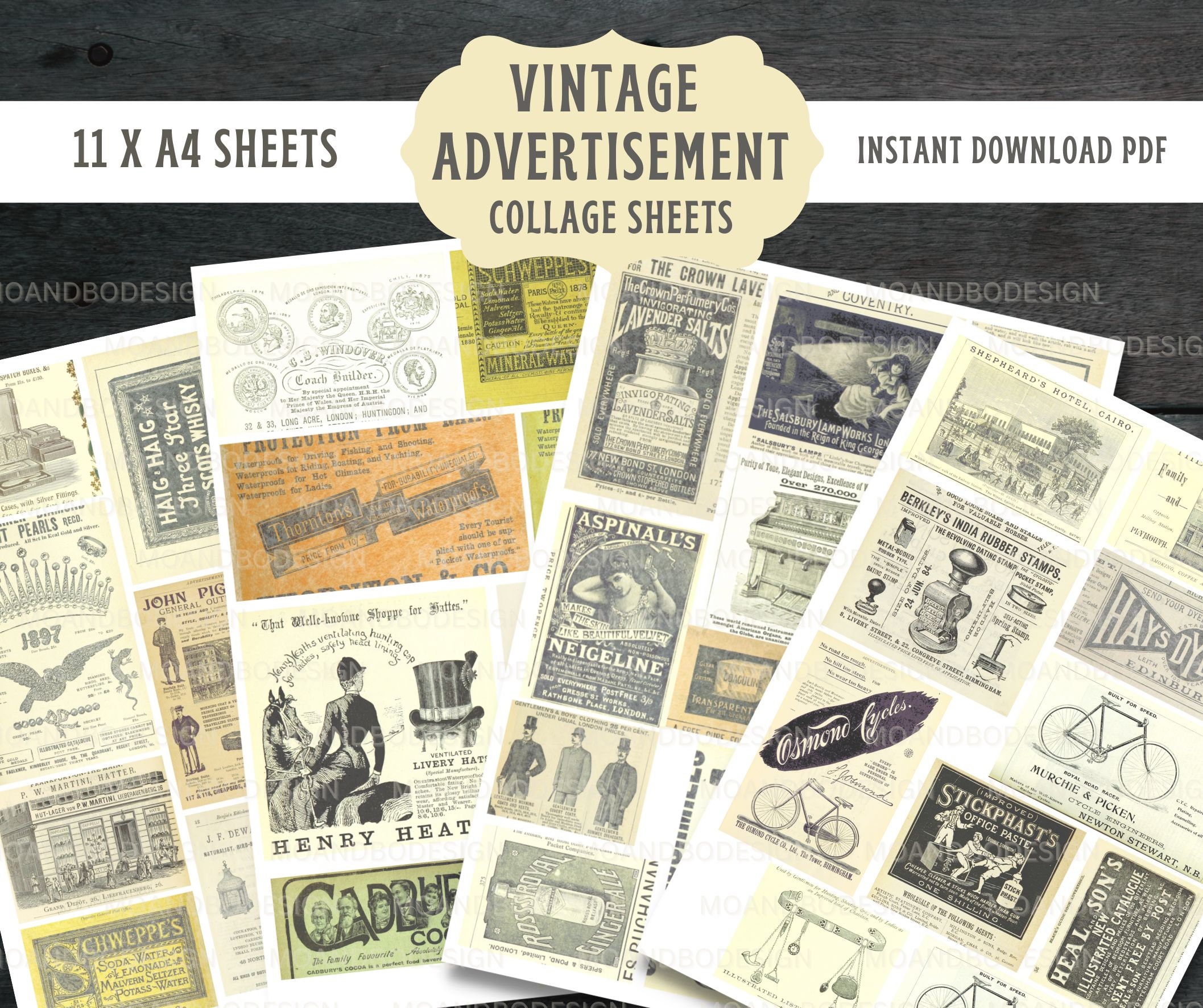 Vintage British Advertisements Collage Sheets, Junk Journal Sheets ...