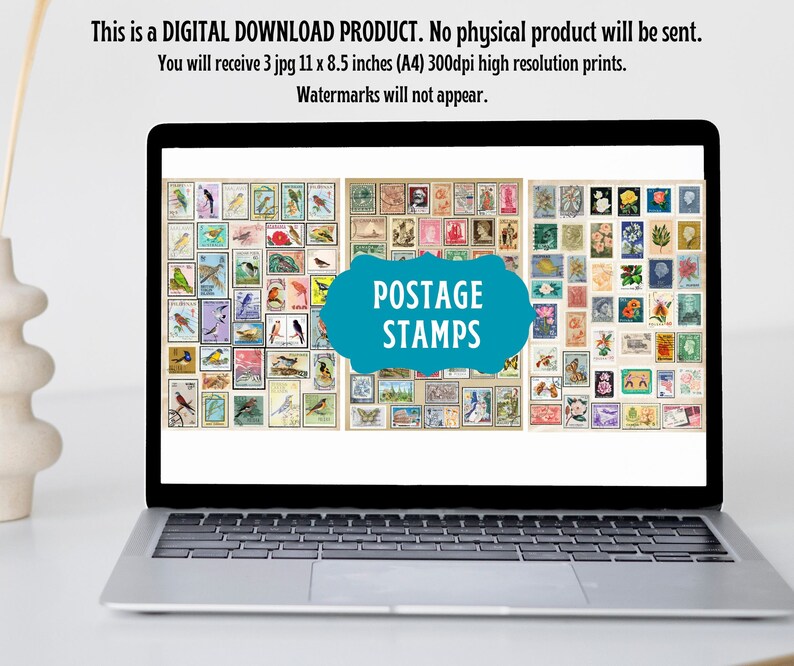 Printable VINTAGE POST STAMPS 3 Pieces A4 Sheets, Junk Journal Stamps ...