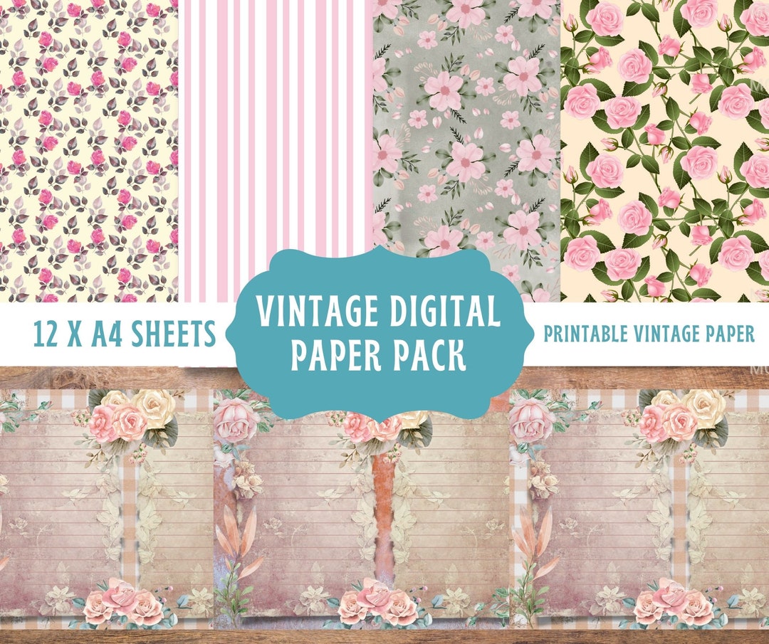 Vintage Patterned Scrapbook Papers, Floral Patterned Papers, Digital ...