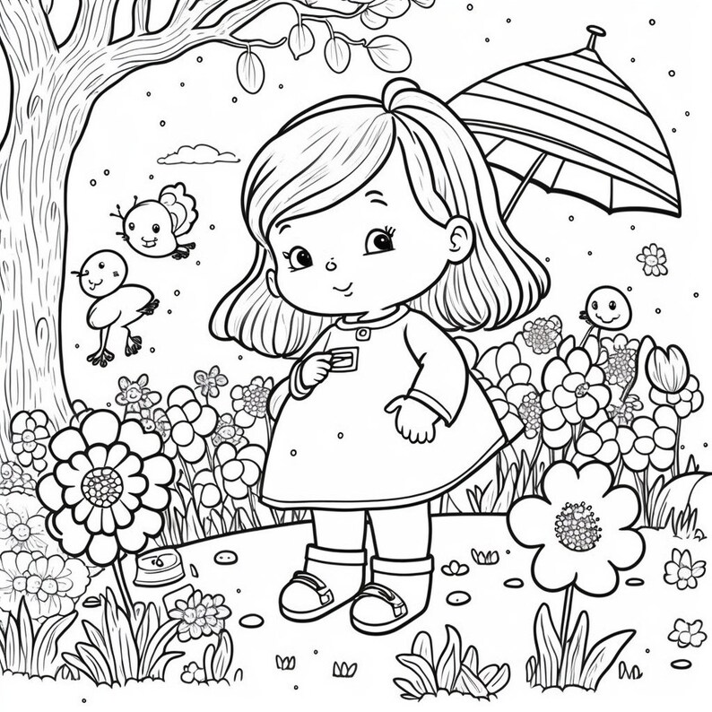 25 Printable Coloring Pages of Springtime Scenes Flowers, Butterflies ...
