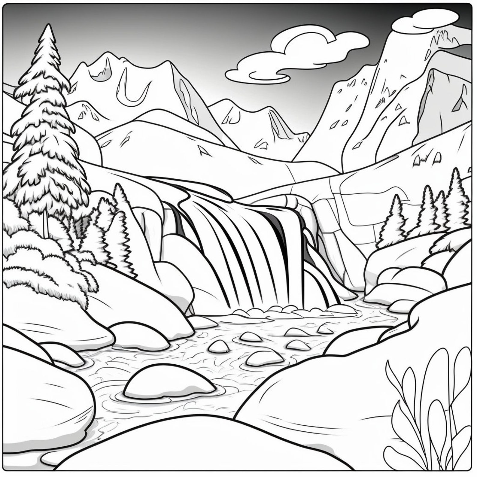 25 Printable Coloring Pages of Natural Landscapes Mountains, Beaches ...