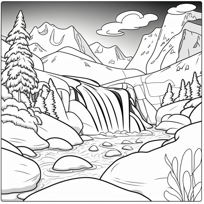 25 Printable Coloring Pages of Natural Landscapes Mountains, Beaches ...
