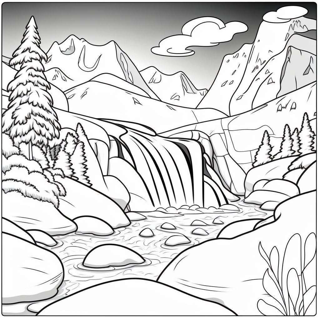 25 Printable Coloring Pages of Natural Landscapes Mountains, Beaches ...