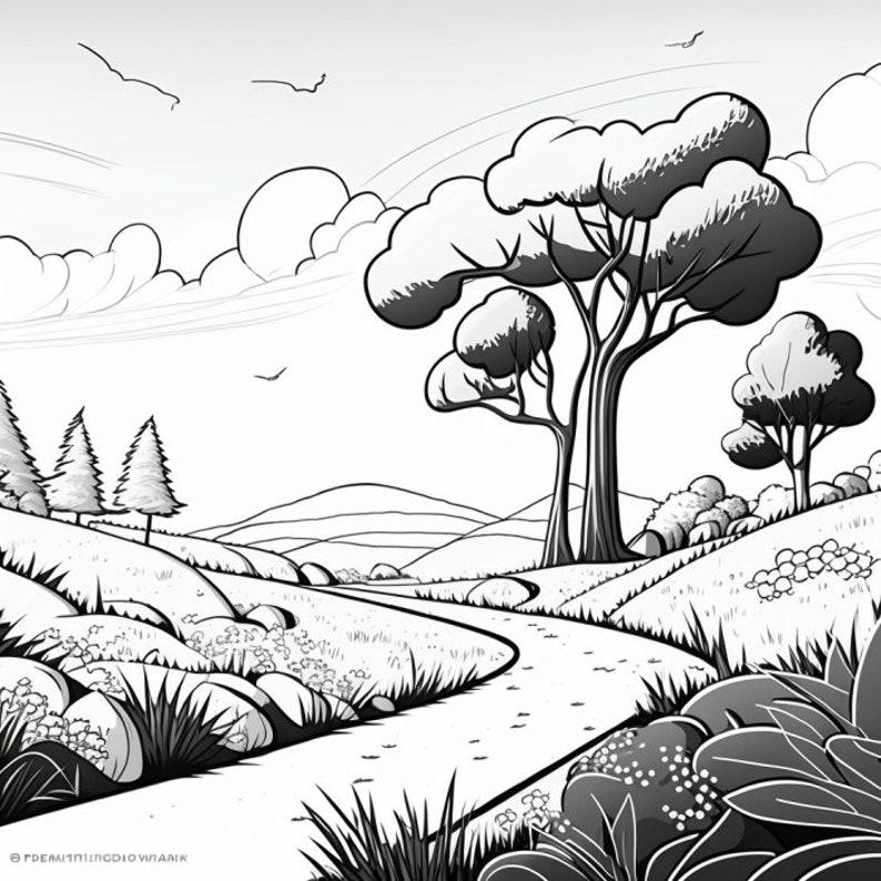 50 Printable Drawings of Scenic Landscapes to Color and - Etsy