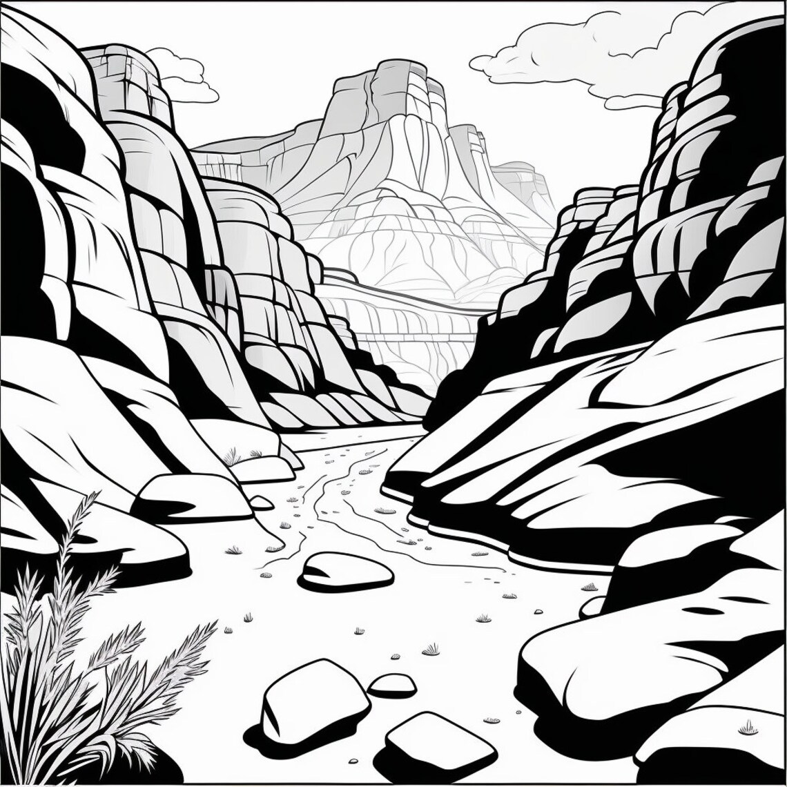 25 Printable Coloring Pages of Natural Landscapes Mountains, Beaches ...