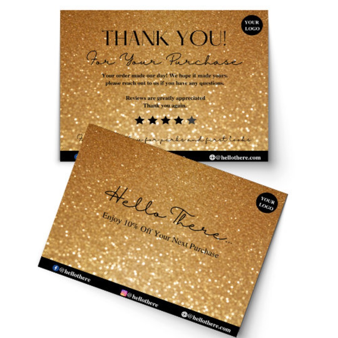 Gold Glitter Thank You editable Template - Etsy
