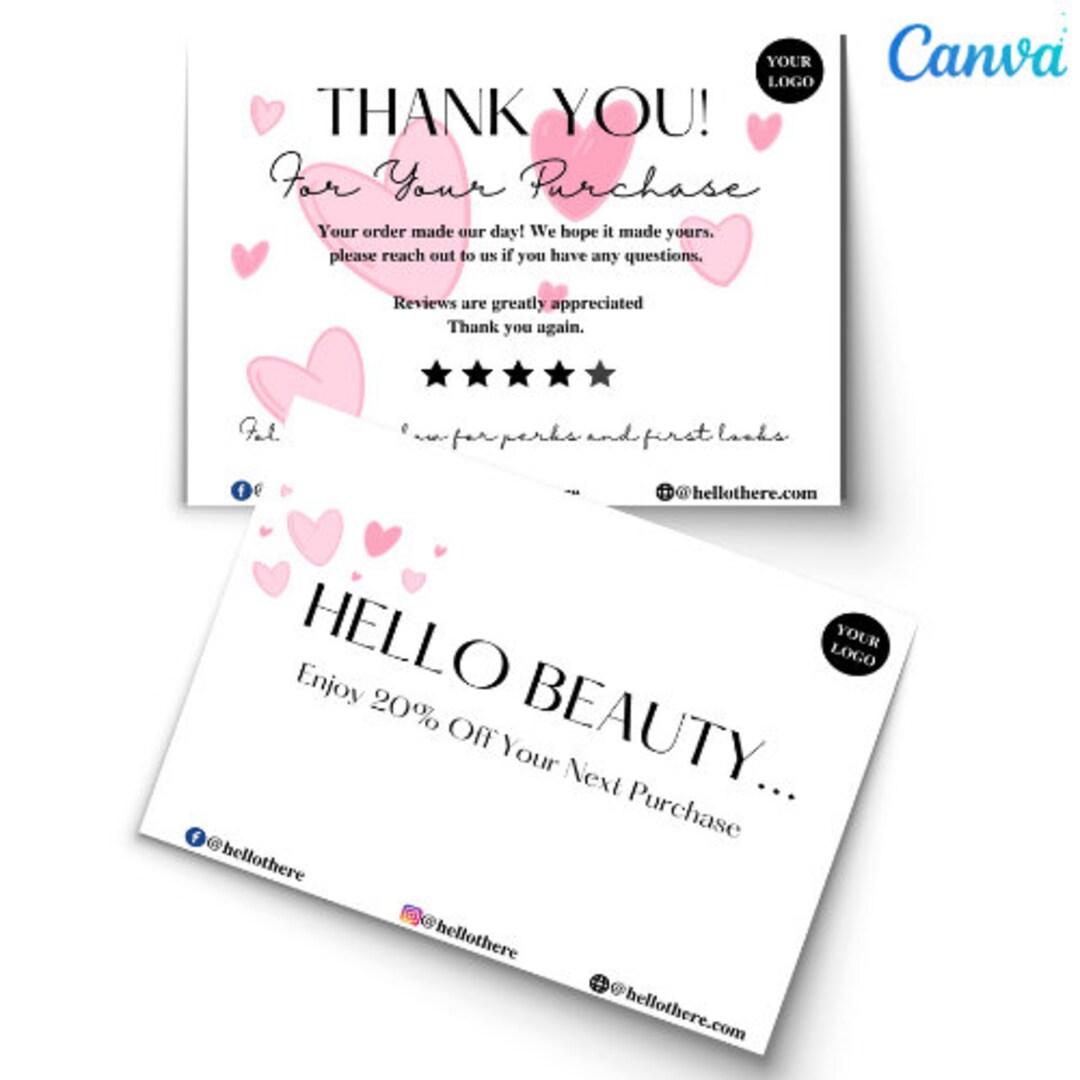 Hello Beauty Thank You Card editable Template - Etsy