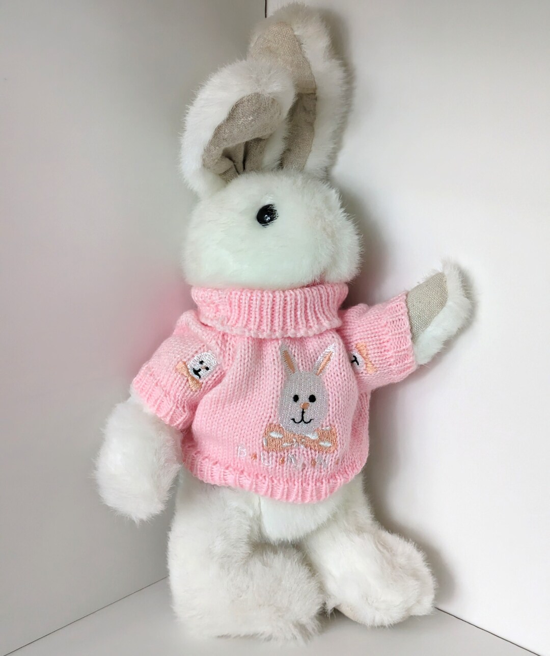 Vintage 1997 Anco Easter Bunny Plush Doll W/pink Sweater - Etsy