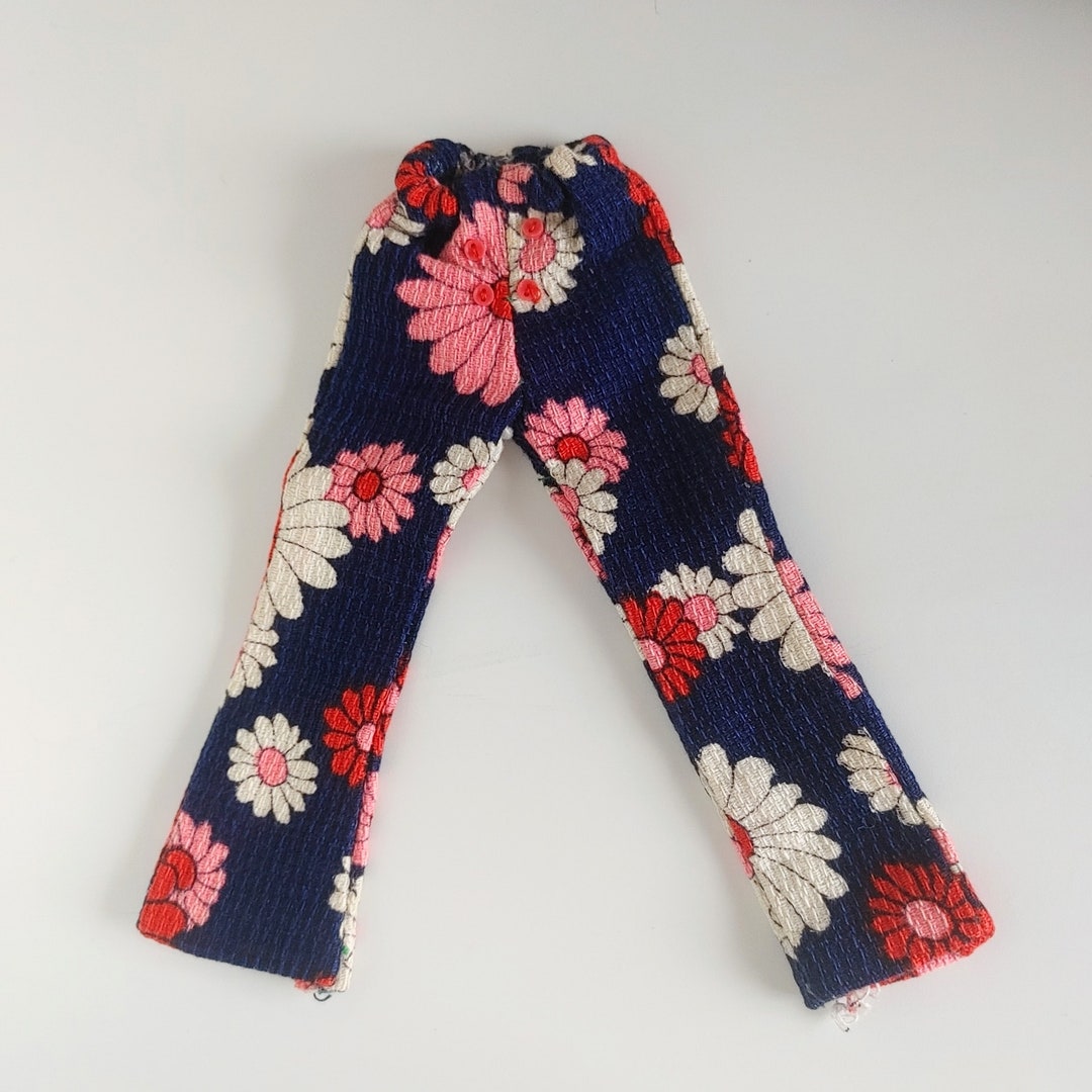 Vintage 70's Navy Barbie Pants With Red, White, Pink Floral Pattern - Etsy