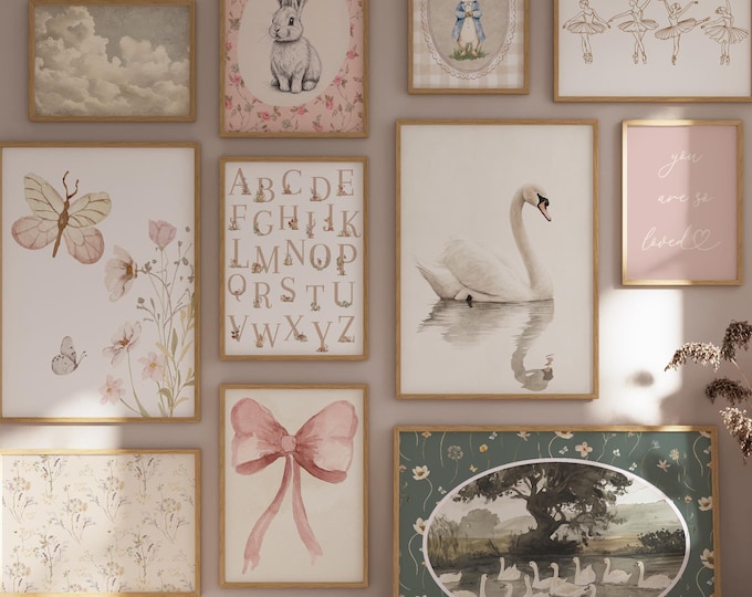 Vintage Pink Nursery Prints - Set of 1 1 Wall Art Digital Downloads ...