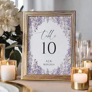 Lilac Wedding Table Numbers - PRINTABLE 5x7 Inch | Dusty Purple Wedding ...
