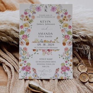 Garden Flowers Wedding Invitation Template | Bright Summer Wildflower ...