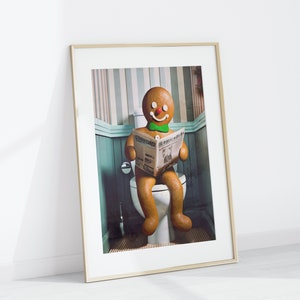 Gingerbread Man on Toilet, Printable Christmas Bathroom Art, Holiday ...