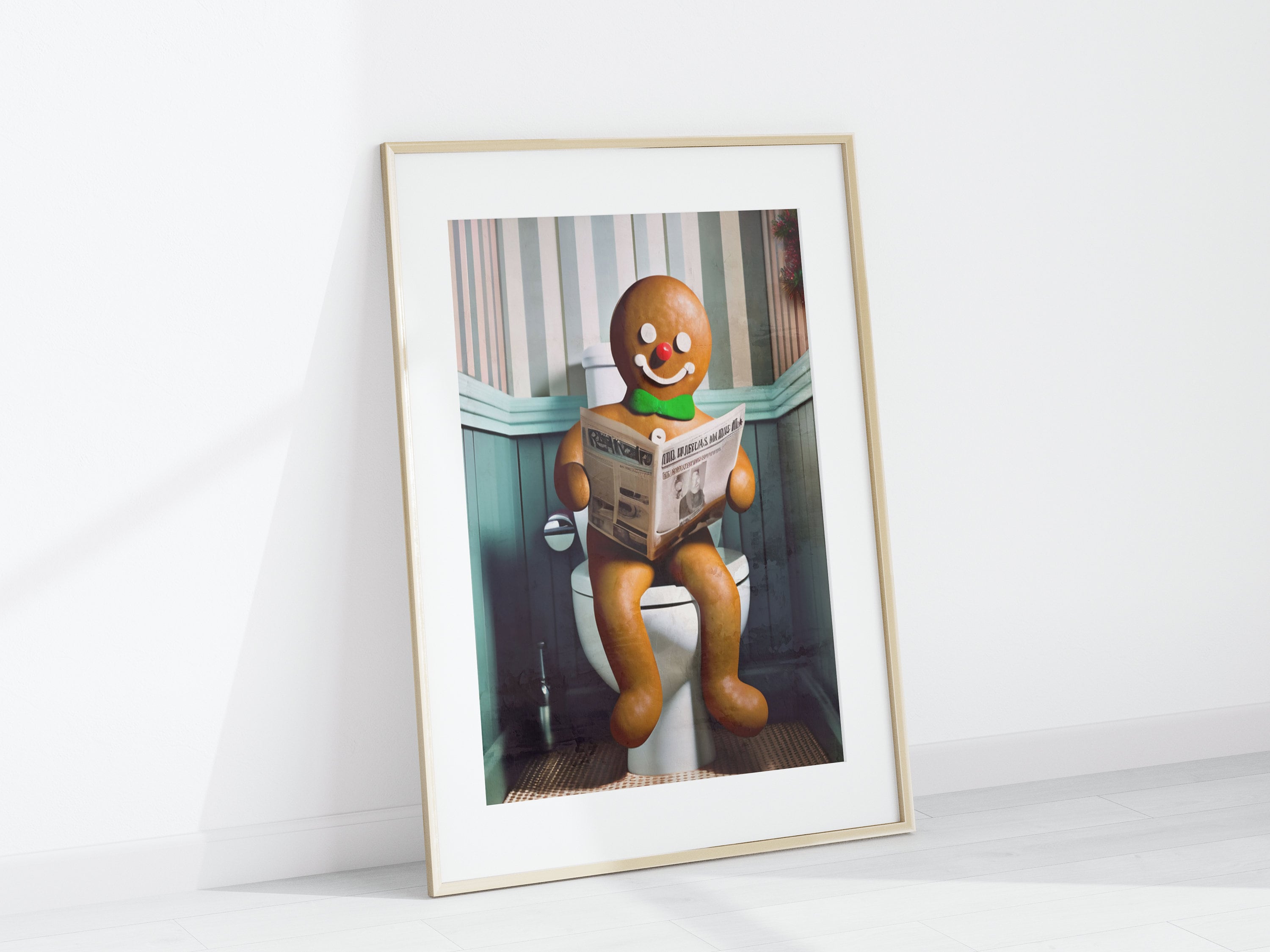 Gingerbread Man on Toilet, Printable Christmas Bathroom Art, Holiday ...