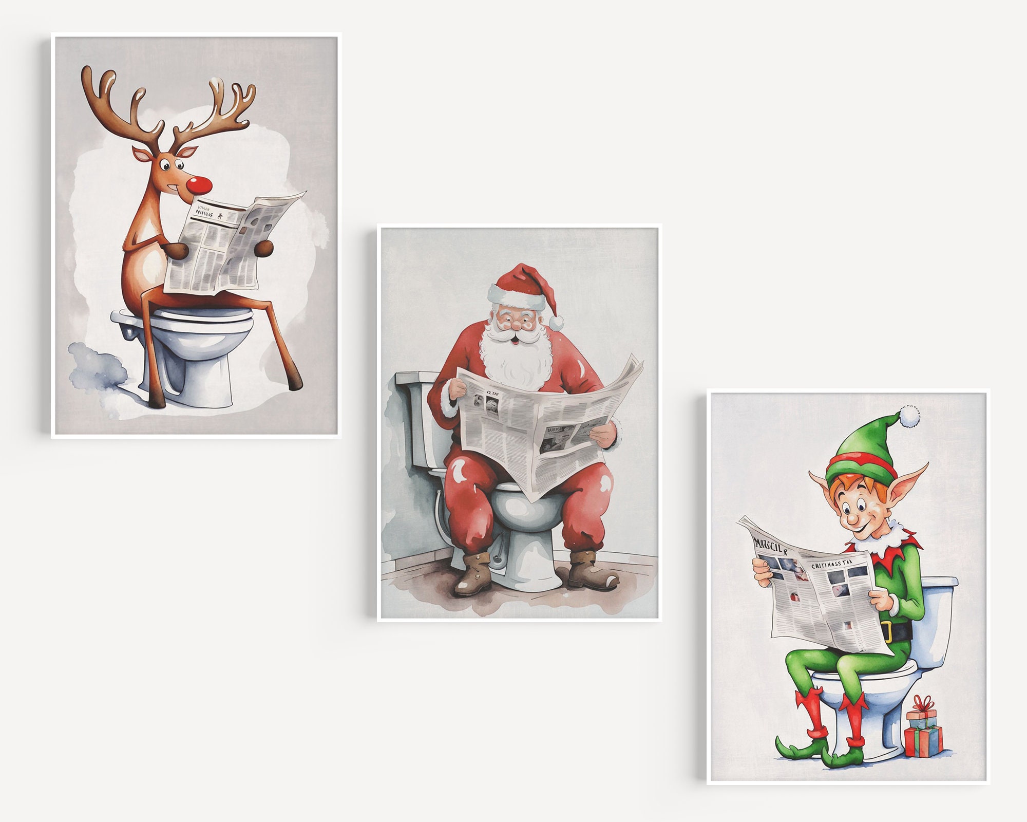 Printable Holiday Bathroom Art Prints | Santa on Toilet | Elf on Toilet ...