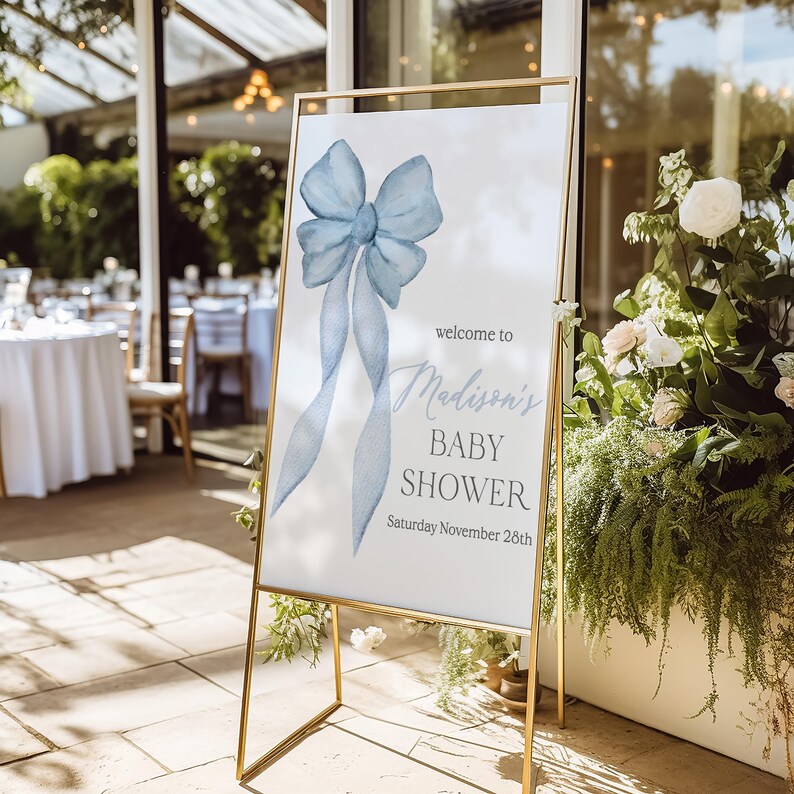 Blue Bow Welcome Sign | Blue Bow Baby Shower Welcome Sign Printable ...
