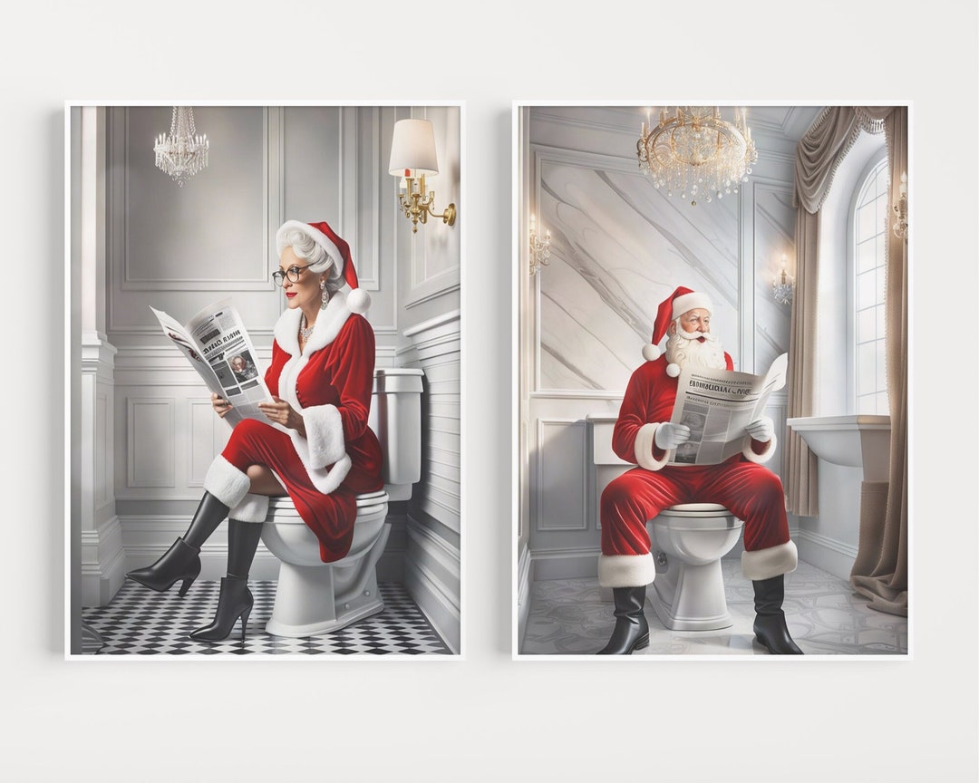 Mr and Mrs Claus Bathroom Art Prints | Printable Santa and Mrs Claus ...