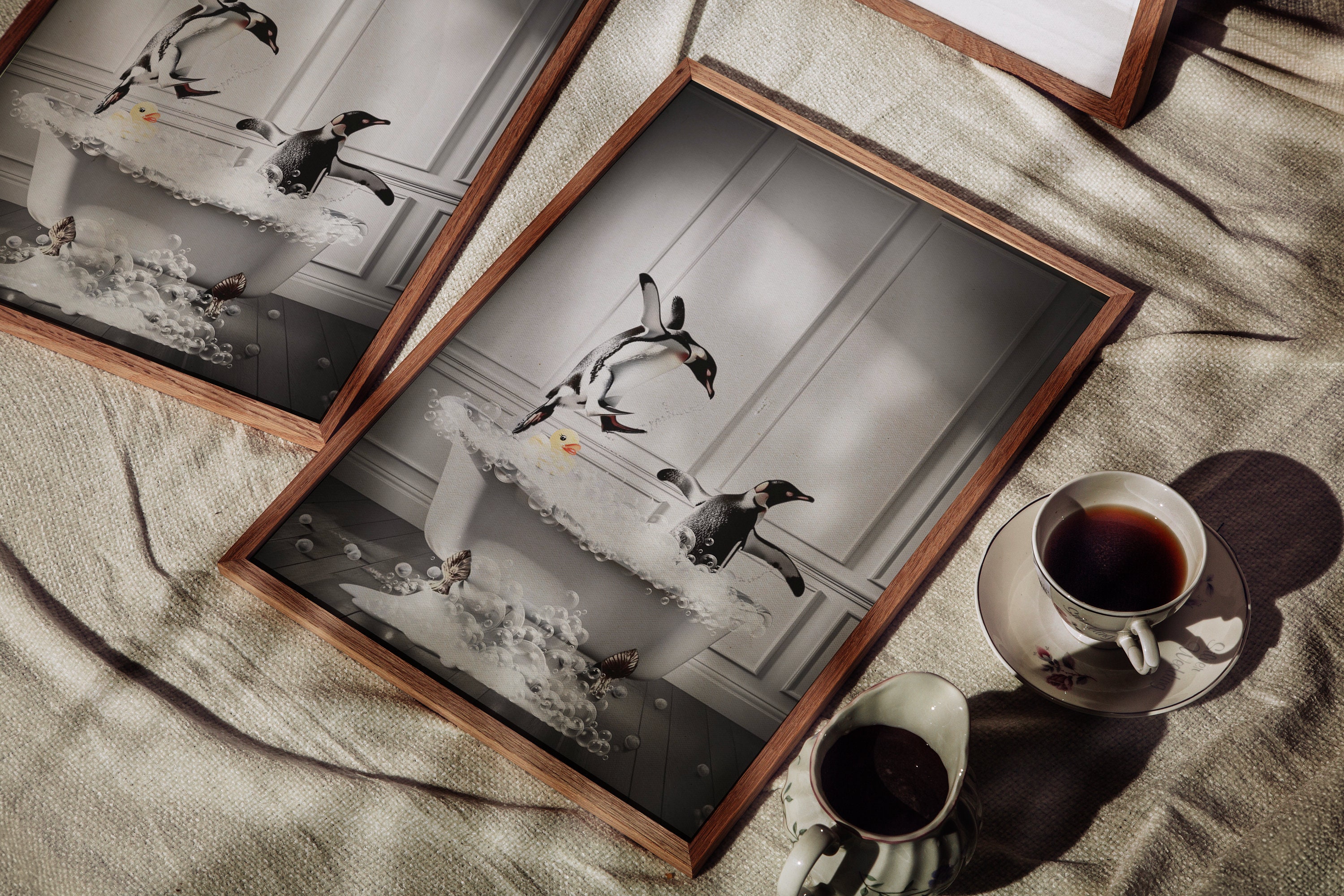 Printable Animal in Tub Wall Art Black and White Penguin Bathroom ...