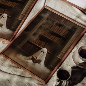 Vintage Library Ghost Art Print | Printable Halloween Ghost Wall Art ...