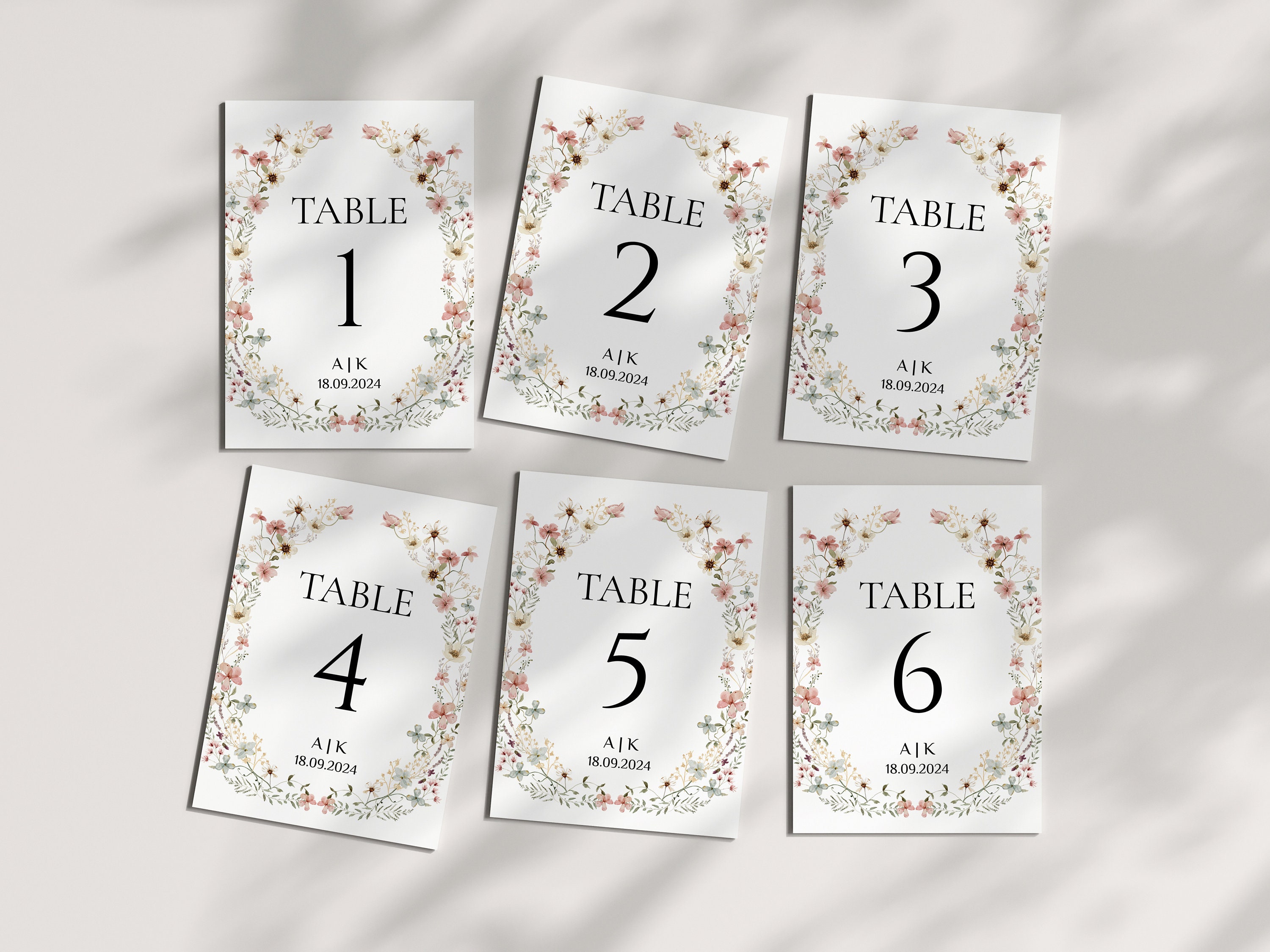 Wildflower Printable Table Numbers Floral Border Table Numbers for ...