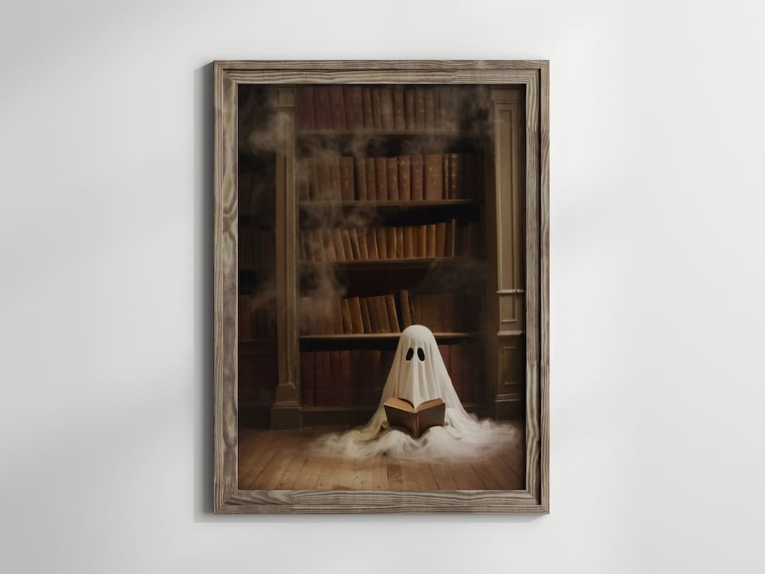 Vintage Library Ghost Art Print | Printable Halloween Ghost Wall Art ...