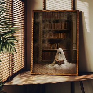 Vintage Library Ghost Art Print | Printable Halloween Ghost Wall Art ...