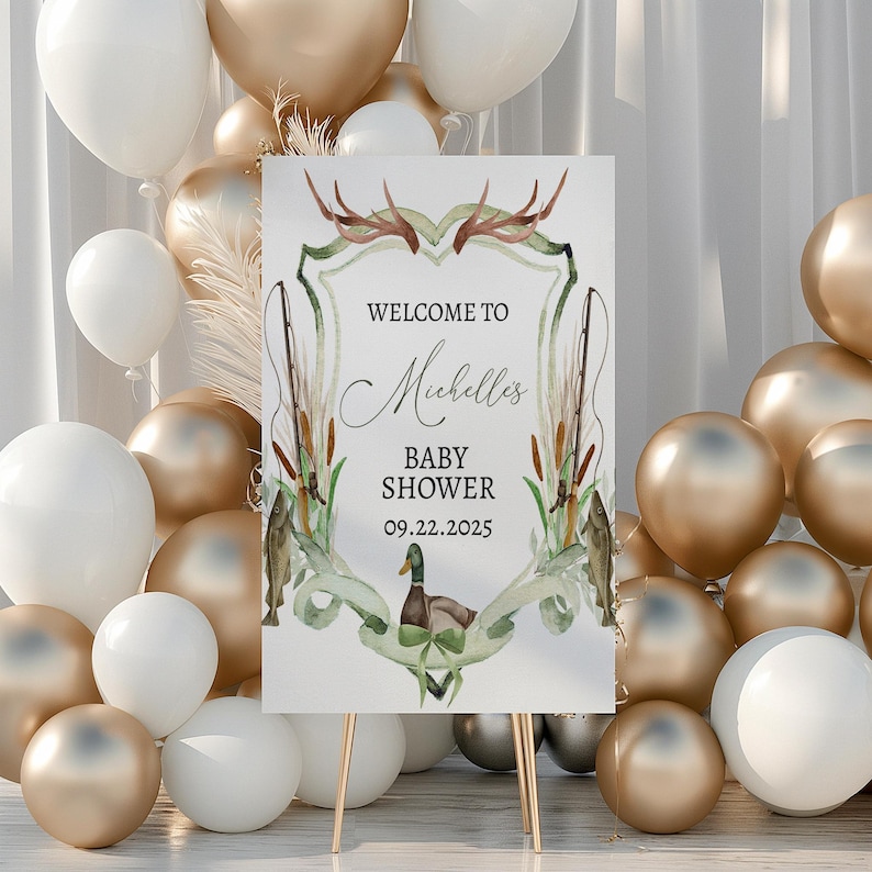 Editable A Little Hunter Baby Shower Welcome Sign | Mallard Duck Baby ...