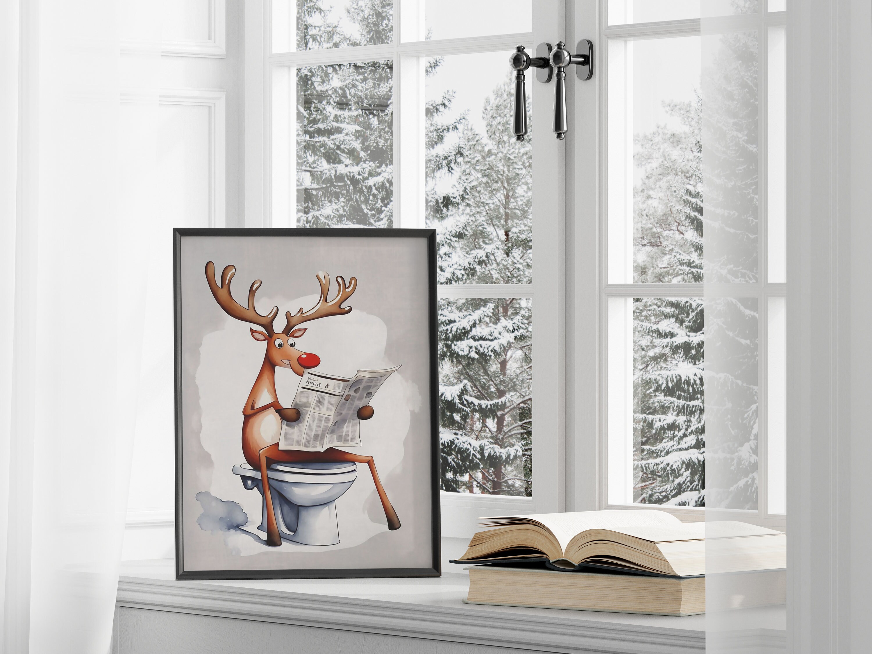 Printable Holiday Bathroom Art Prints | Santa on Toilet | Elf on Toilet ...
