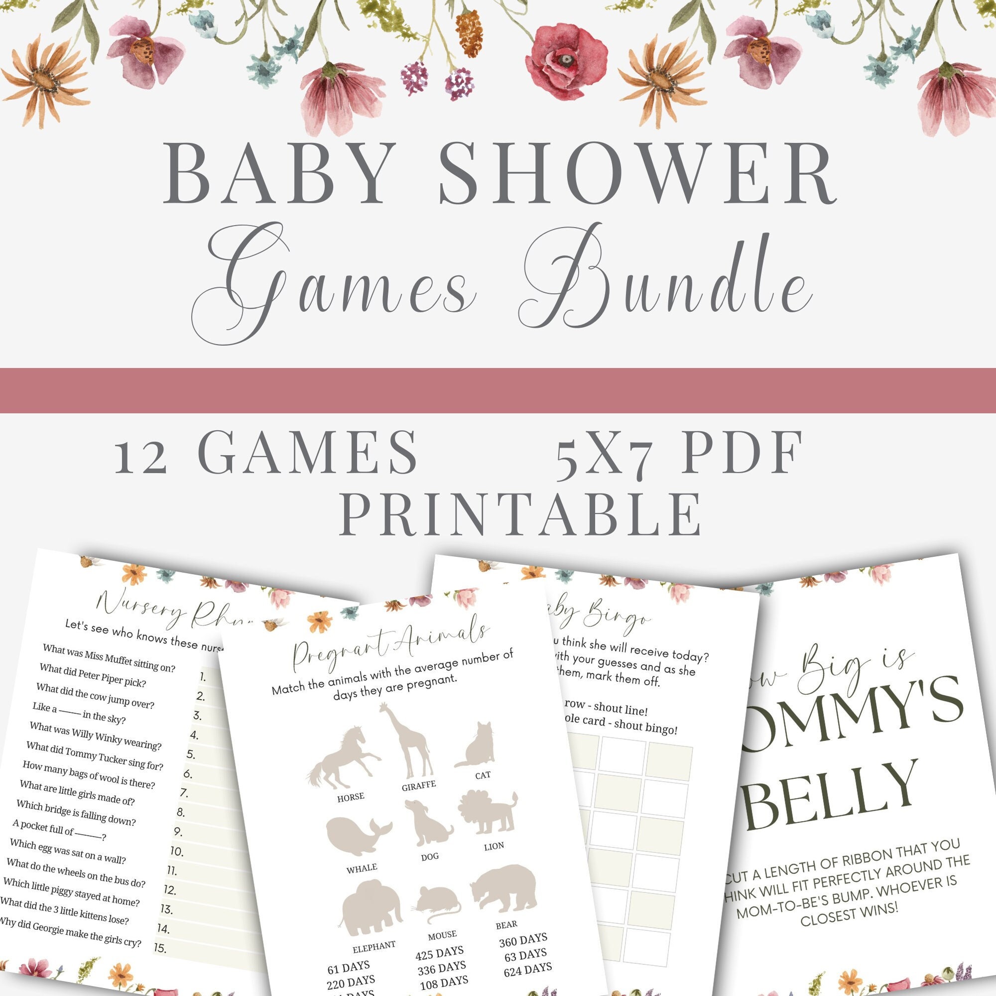 Printable Baby Shower Games Bundle 5x7 Downloadable Baby Shower Games ...