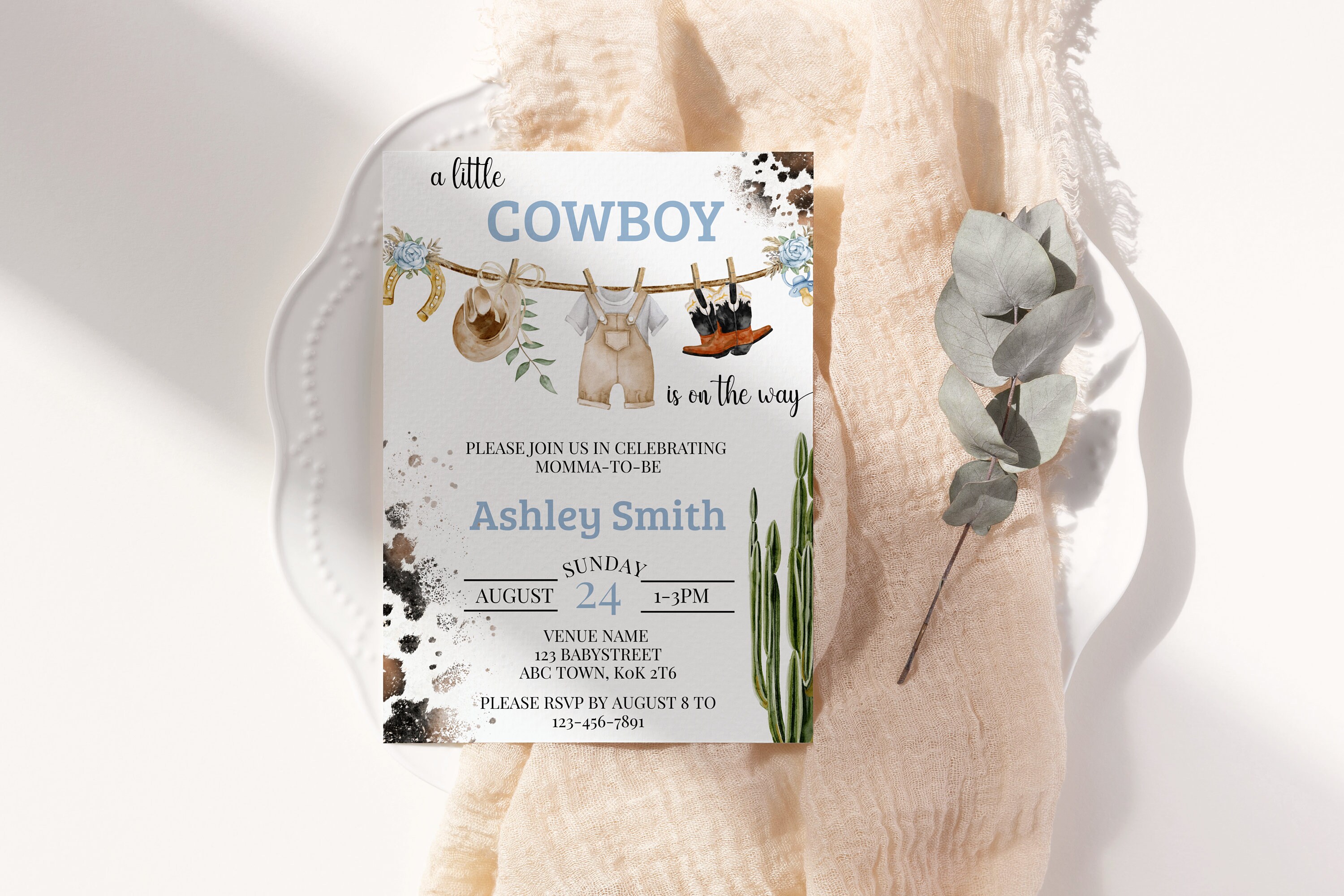 Cowboy Theme Baby Shower Invitation Template A Little Cowboy is on the ...