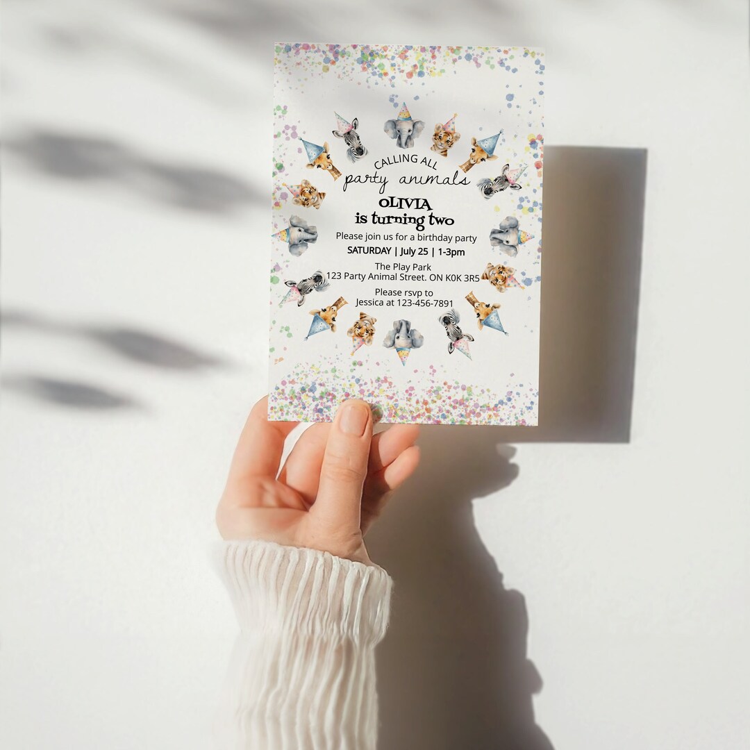 Calling All PARTY ANIMALS Editable Birthday Party INVITATION With ...