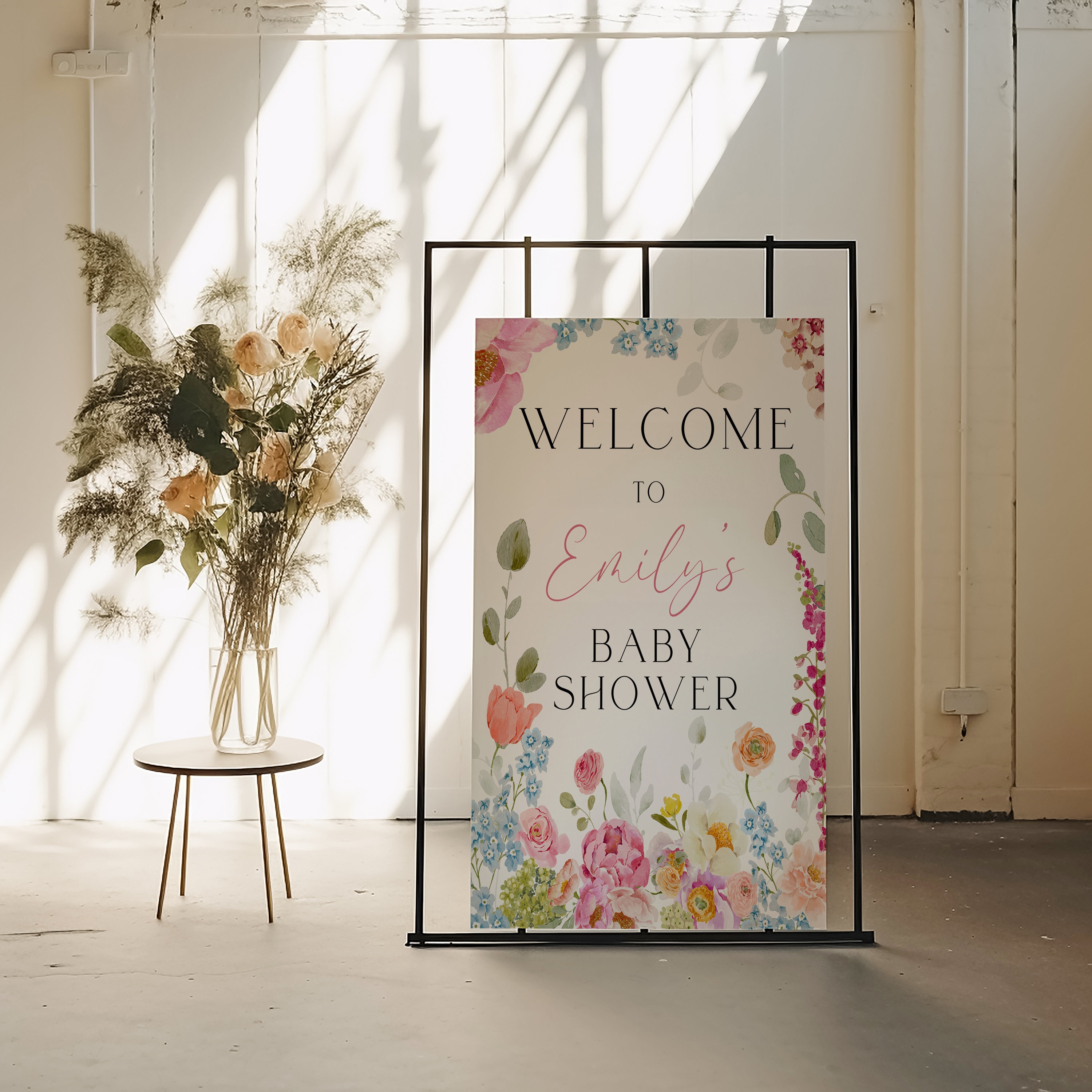 Custom Baby Shower Welcome Board Sign Pastel Garden Wildflower Floral ...