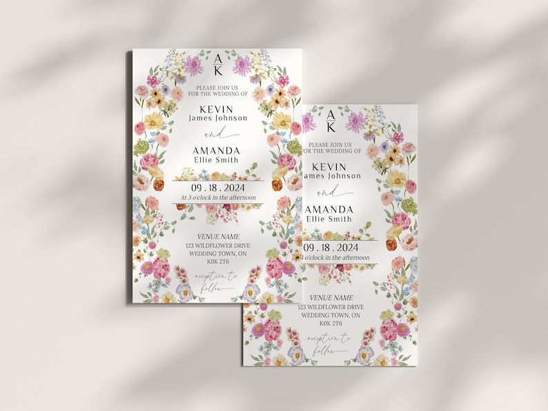 Garden Flowers Wedding Invitation Template Bright Summer Wildflower Wedding Invite Colourful ...