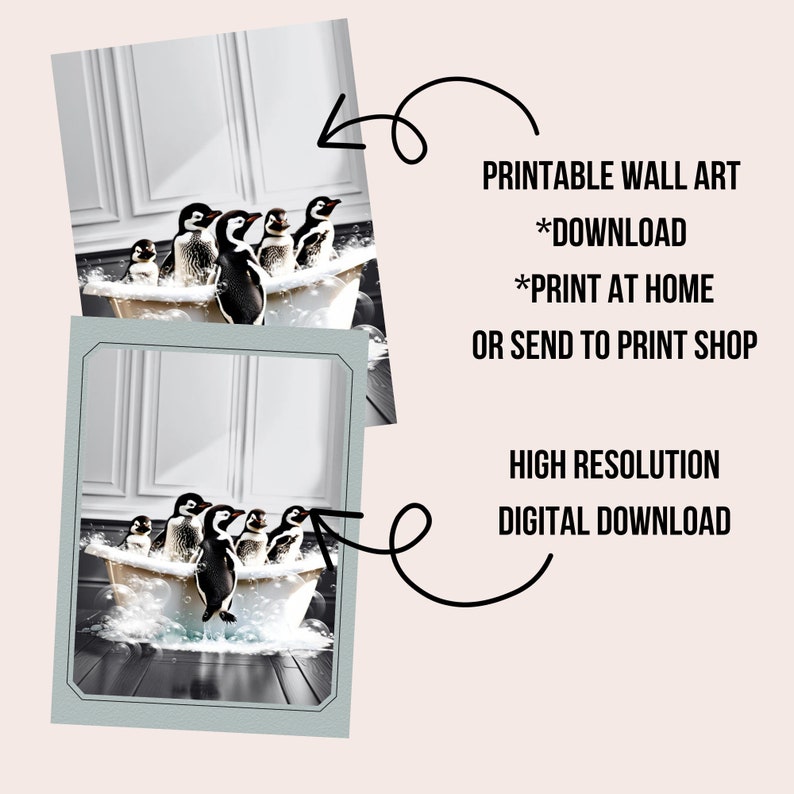 Penguins Jumping in Bath Tub Art Prints Penguin Art Printable Animal ...