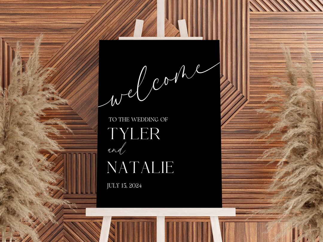 Modern Black and White Welcome Sign for Wedding Reception - Printed ...