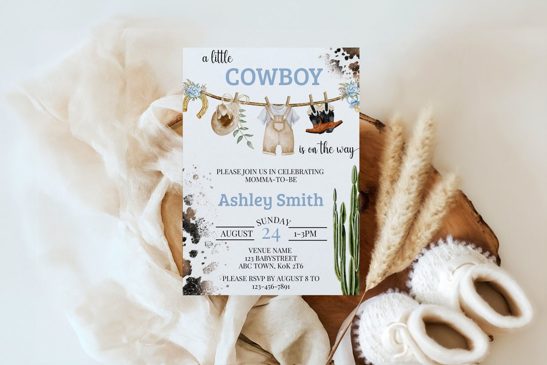 Cowboy Theme Baby Shower Invitation Template | A Little Cowboy is on ...