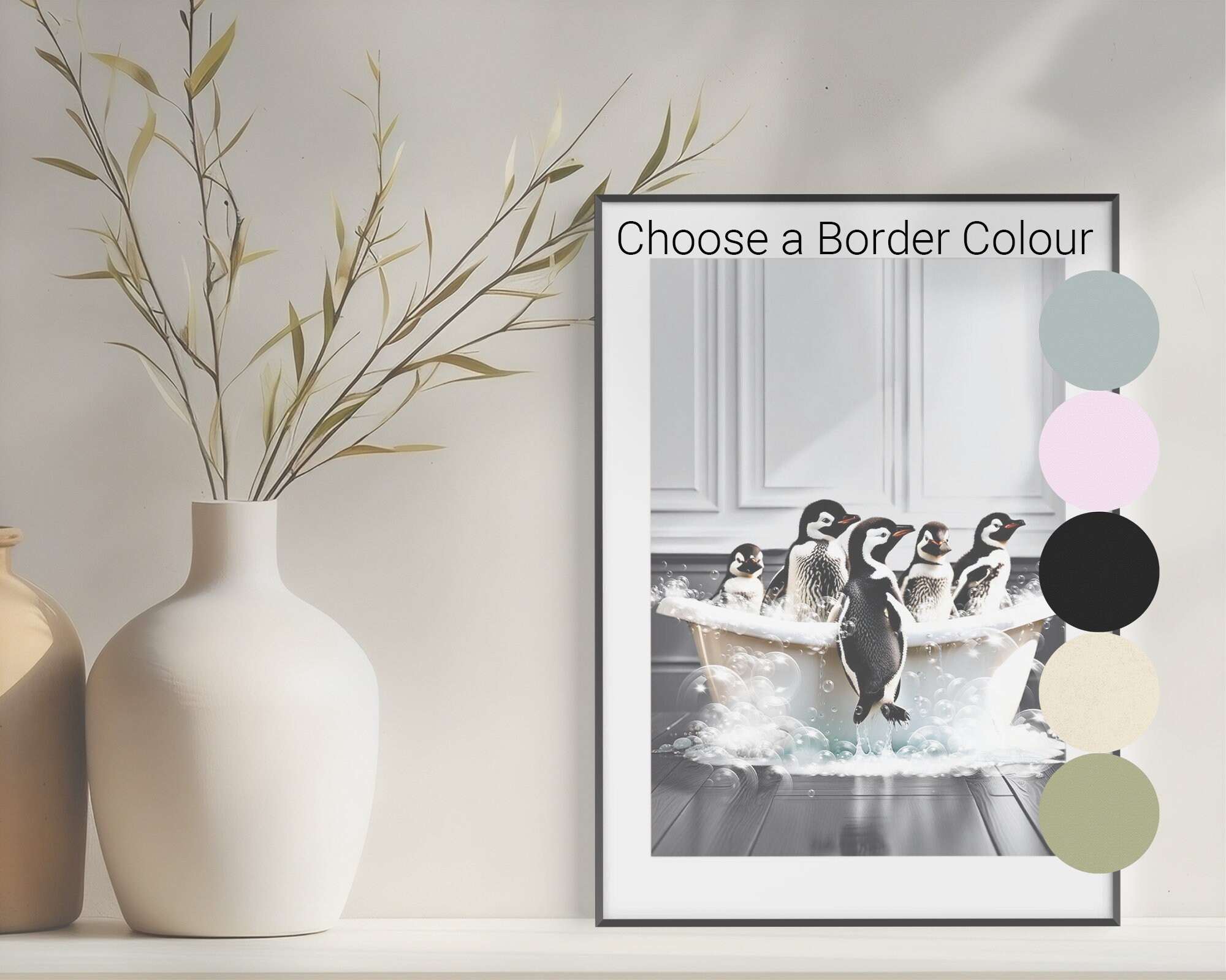 Penguins Jumping in Bath Tub Art Prints Penguin Art Printable Animal ...