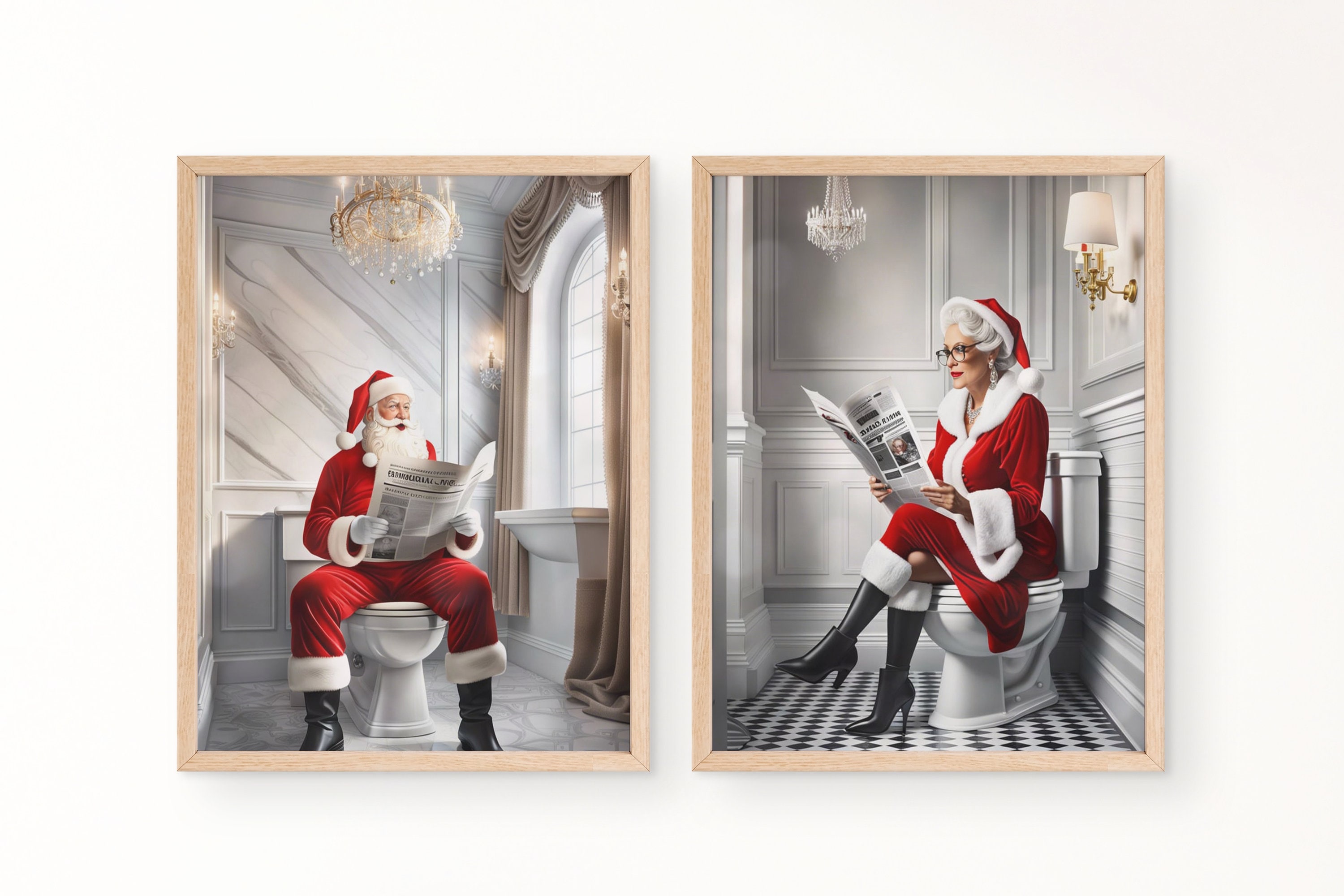Mr and Mrs Claus Bathroom Art Prints | Printable Santa and Mrs Claus ...