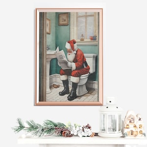 Santa on Toilet Art Print, Printable Holiday Bathroom Decor, Funny ...