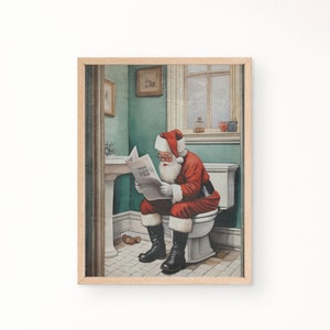 Santa on Toilet Art Print, Printable Holiday Bathroom Decor, Funny ...