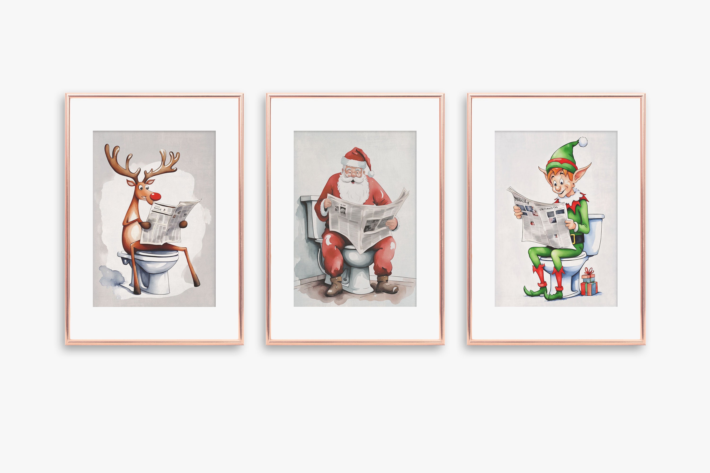 Printable Holiday Bathroom Art Prints | Santa on Toilet | Elf on Toilet ...
