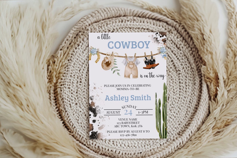 Cowboy Theme Baby Shower Invitation Template A Little Cowboy is on the ...