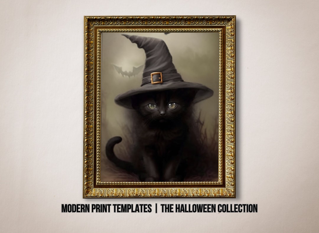 PRINTABLE Halloween Black Cat Wall Art, Black Cat Art Print, Halloween ...