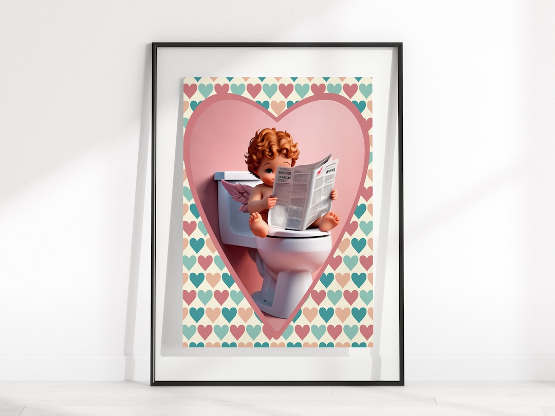 Cupid on a Toilet Valentines Day Art Print | Cupid Wall Art ...