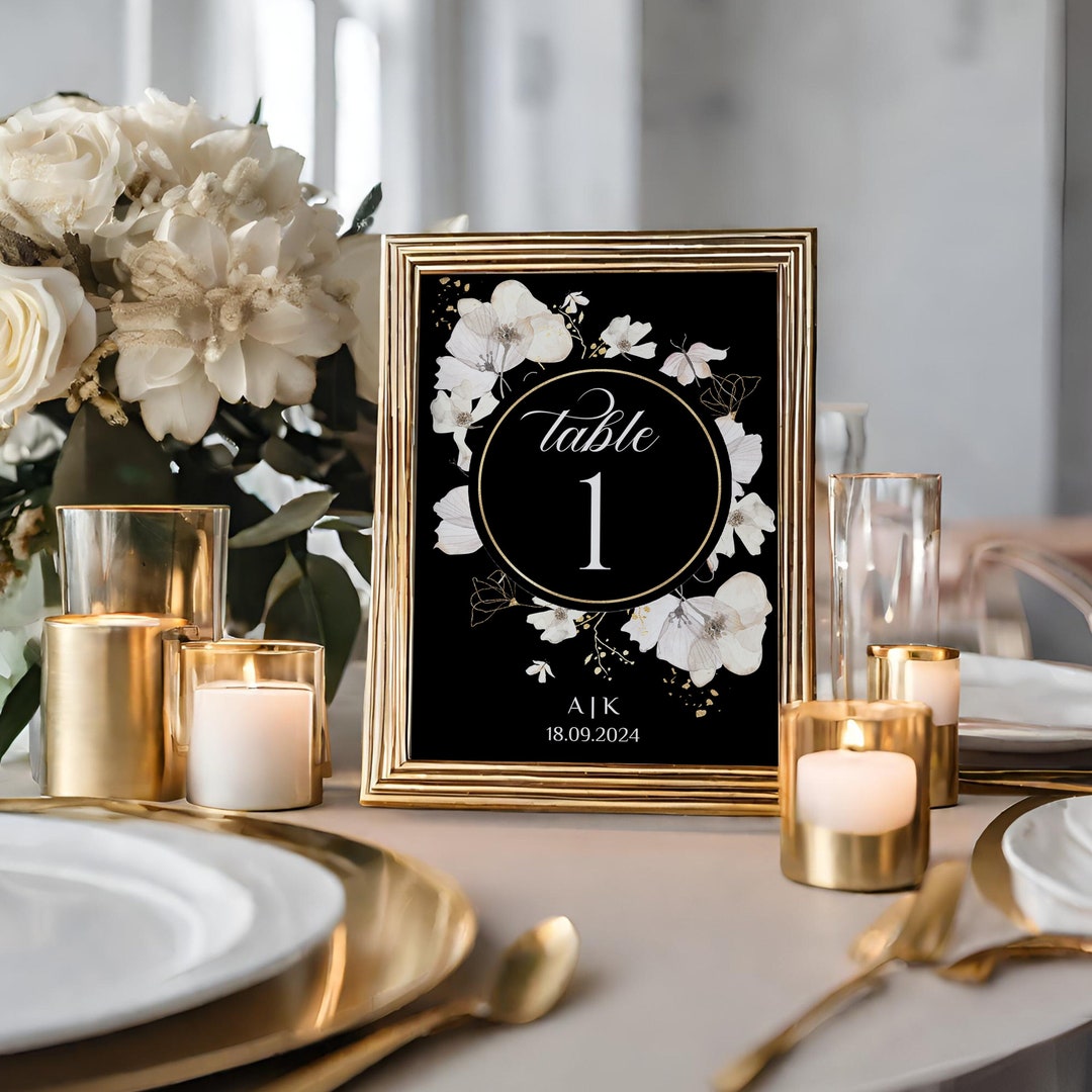 PRINTABLE Table Numbers for Wedding | Black White and Gold Wedding ...