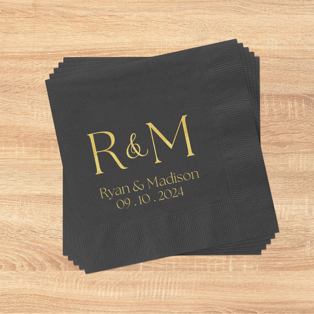 Initial Cocktail Napkins for Wedding, Engagement Party, Rehearsal Gold ...